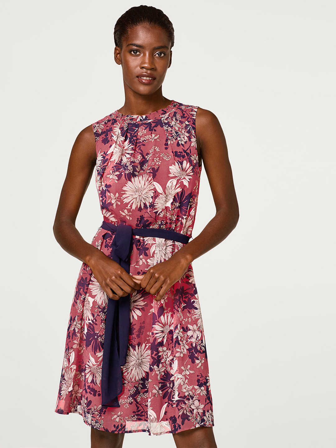Buy ESPRIT Women Pink & Navy Floral Print A Line Dress - Dresses for ...