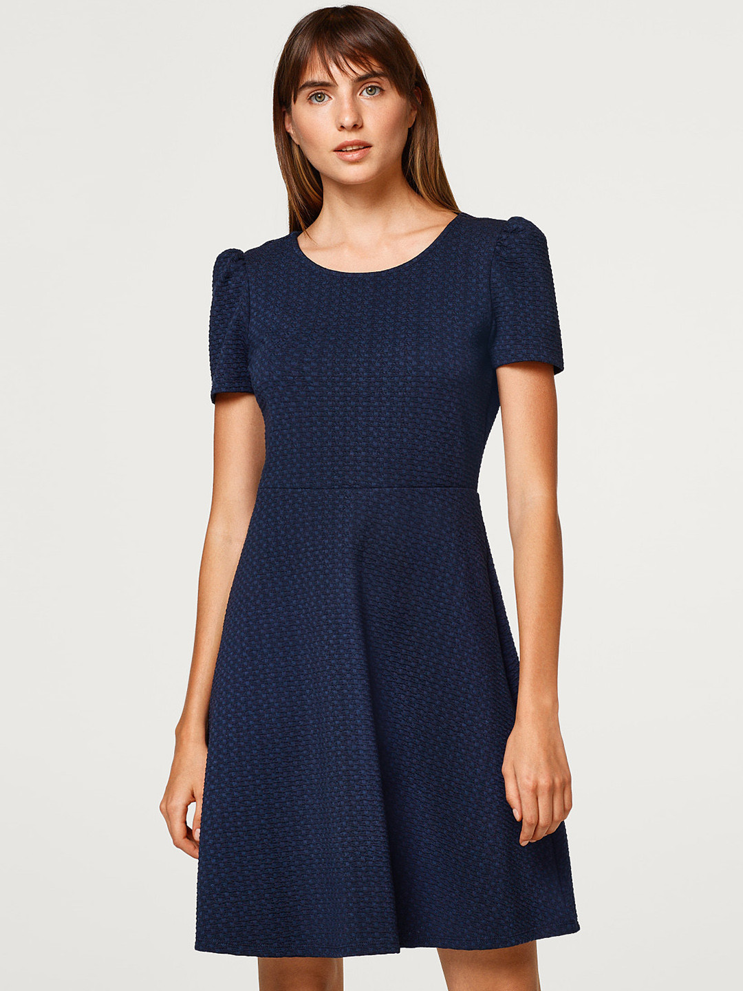 Buy ESPRIT Women Navy Blue Self Design Fit And Flare Dress - Dresses ...