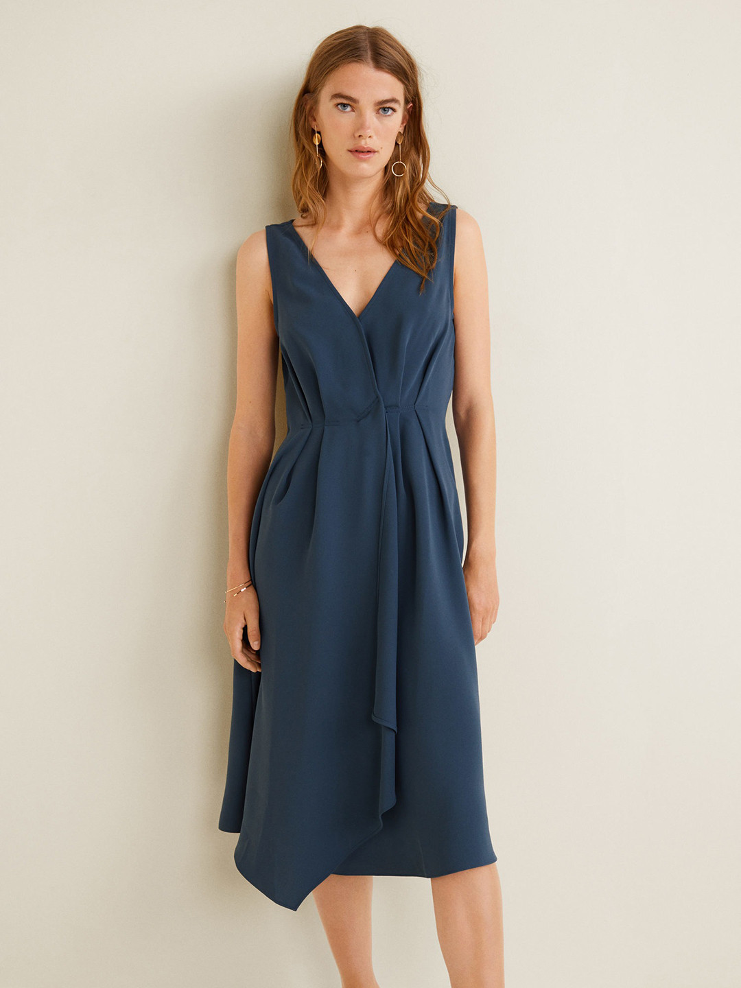 Buy MANGO Women Teal Blue Solid Wrap Dress - Dresses for Women 7098453 ...