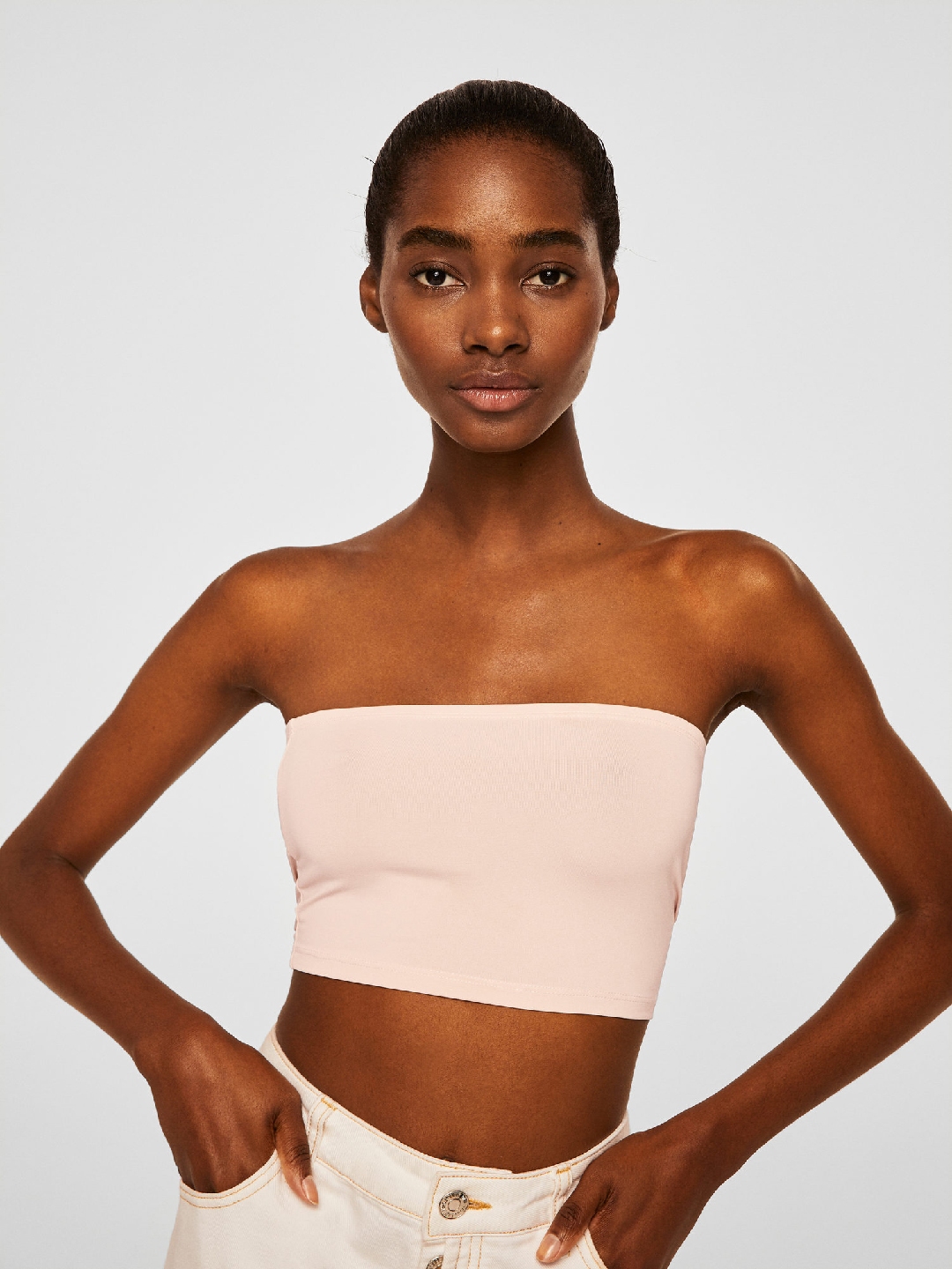 Buy Mango Women Peach Coloured Solid Crop Tube Top Tops For Women 7098486 Myntra