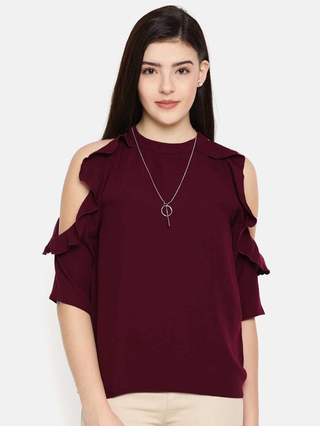 Buy CODE By Lifestyle Women Maroon Solid Top - Tops for Women 7100284 ...
