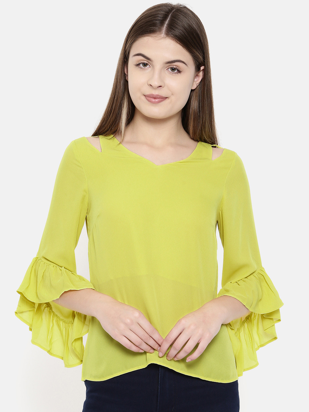 Buy CODE By Lifestyle Women Lime Green Solid Top - Tops for Women ...