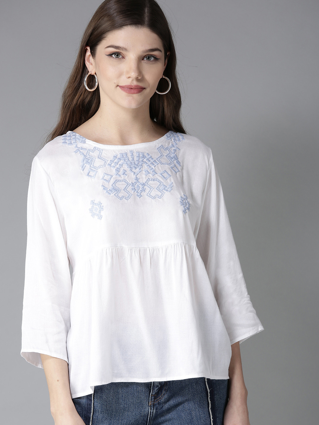 Buy HERE&NOW Women White Solid A Line Top - Tops for Women 7102367 | Myntra