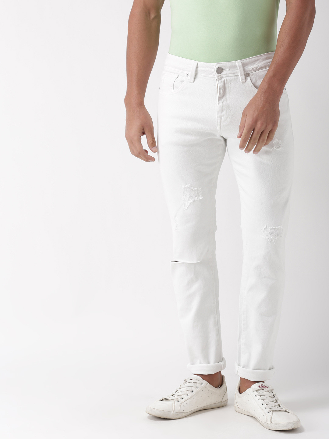 Buy SELECTED Men White Slim Fit Mid Rise Slash Knee Stretchable Jeans ...