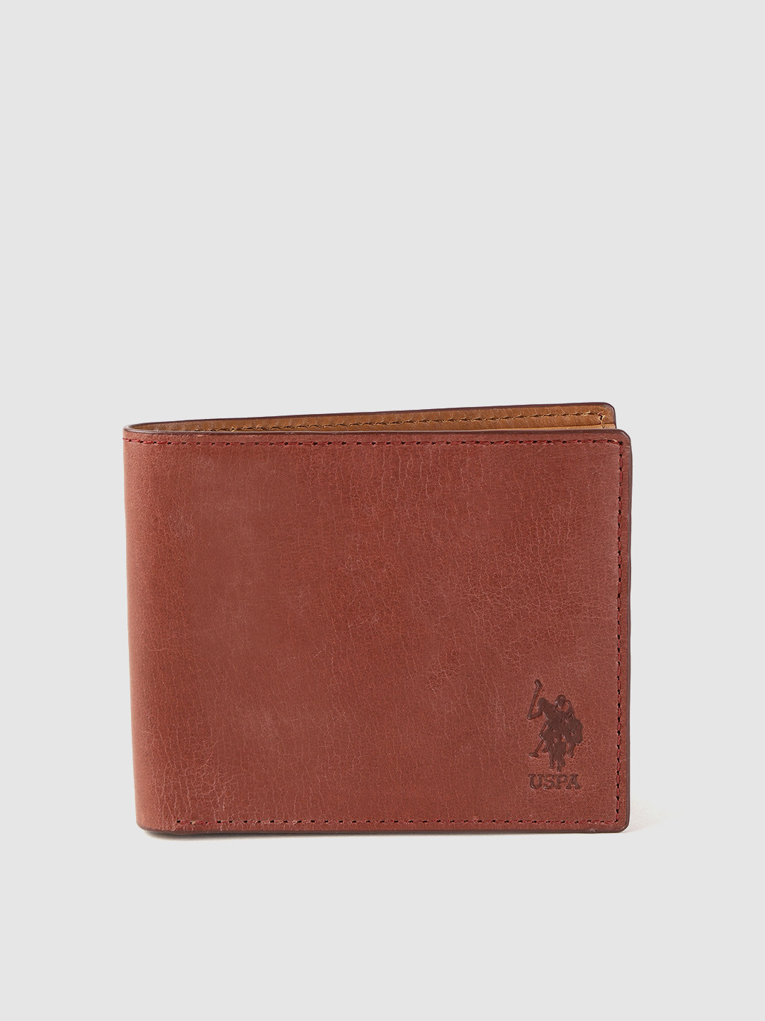 Buy U.S. Polo Assn. Men Rust Red Solid Leather Two Fold Wallet ...