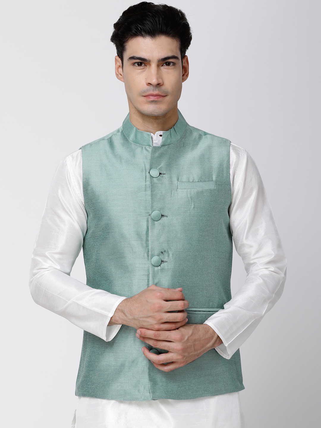 Buy Svanik Men Sea Green Solid Nehru Jacket - Nehru Jackets for Men ...