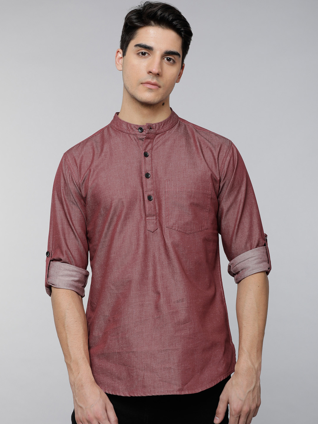 Buy Svanik Men Maroon Woven Design Straight Kurta - Kurtas for Men ...
