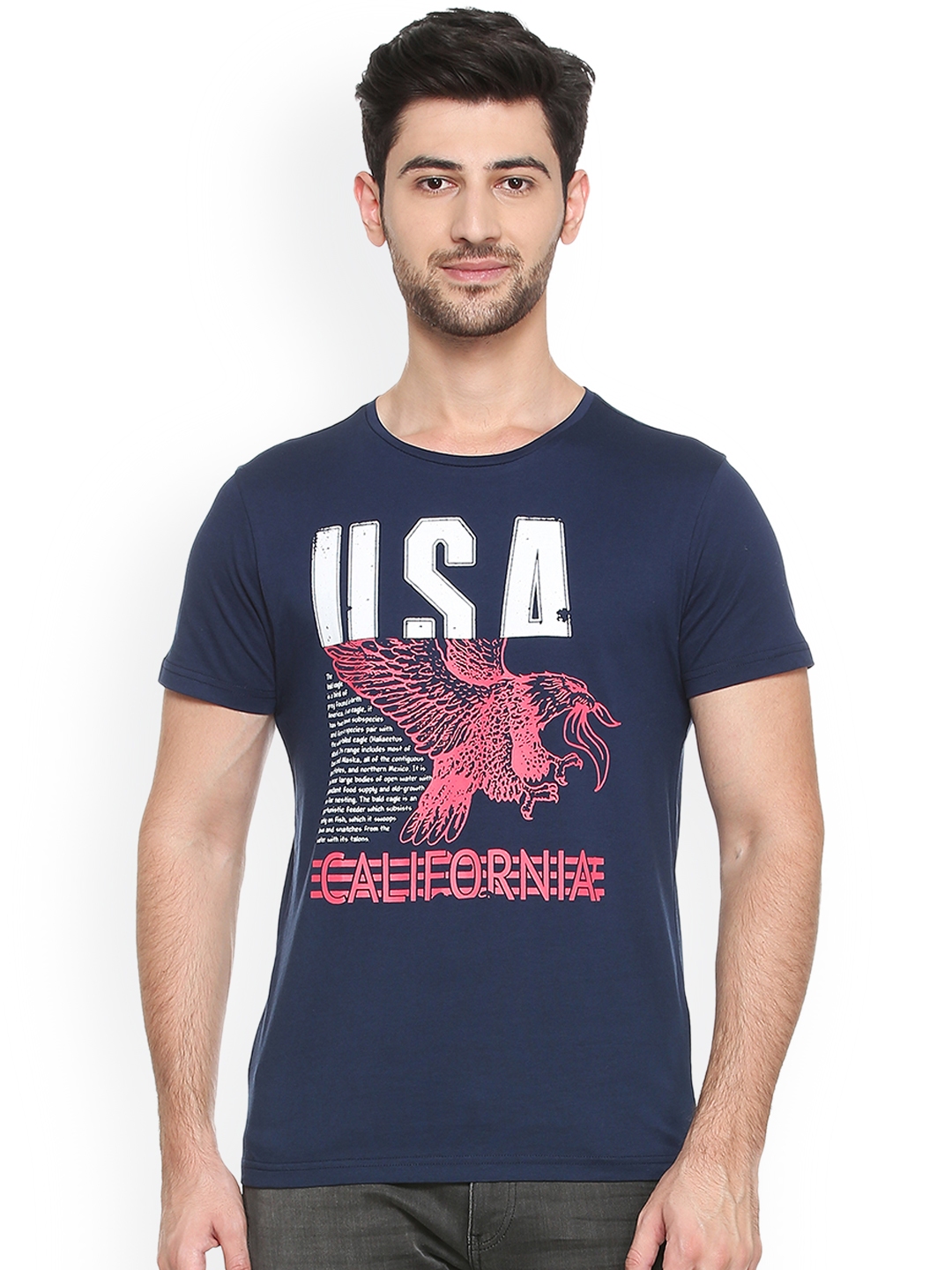 Buy People Men Navy Blue Printed Round Neck T Shirt Tshirts For Men