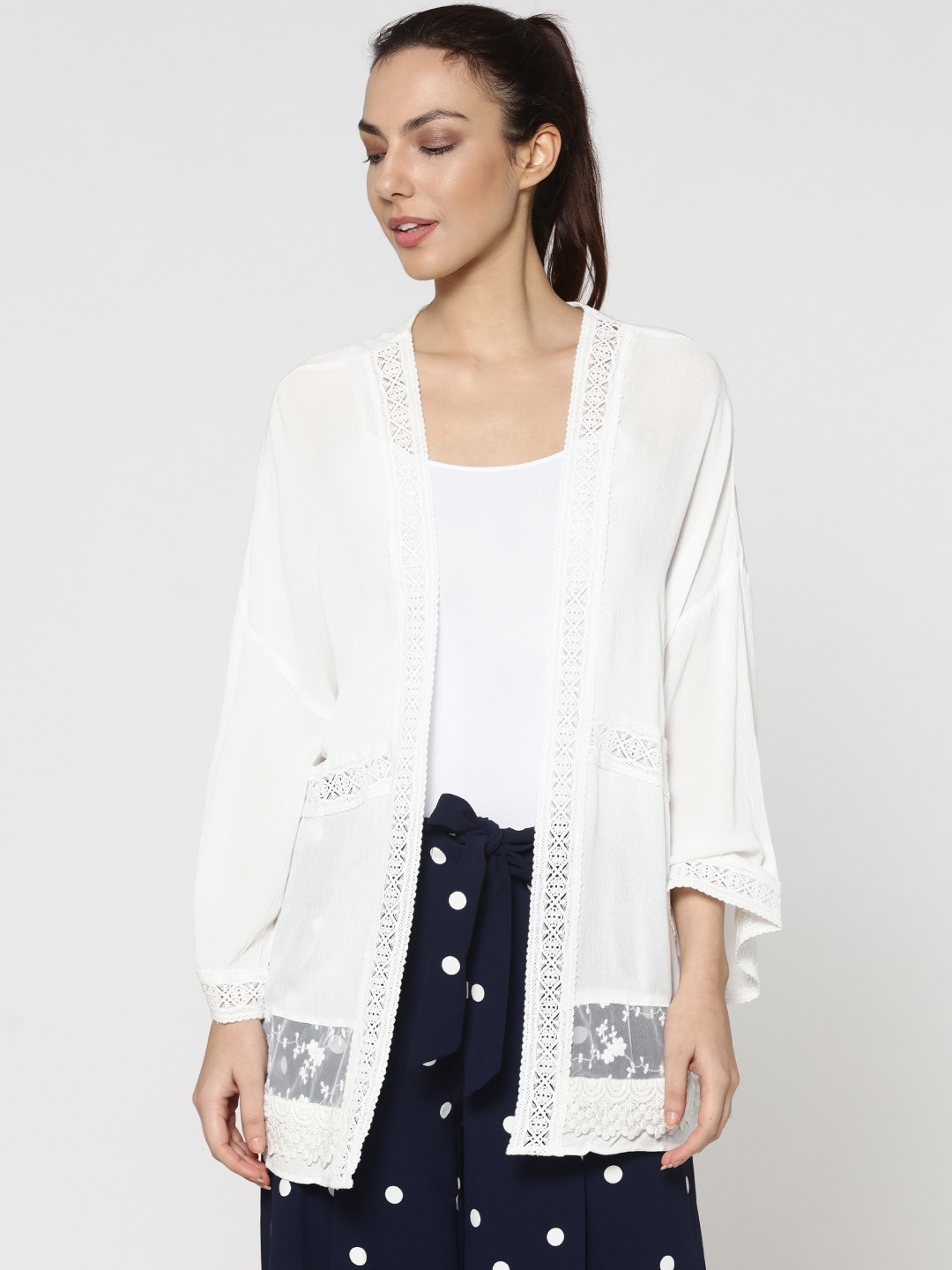 Buy ONLY White Self Design Open Front Shrug - Shrug for Women 7117553 ...