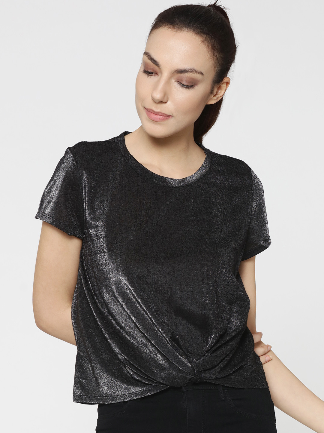 Buy ONLY Women Black Solid Sheen Top - Tops for Women 7117926 | Myntra