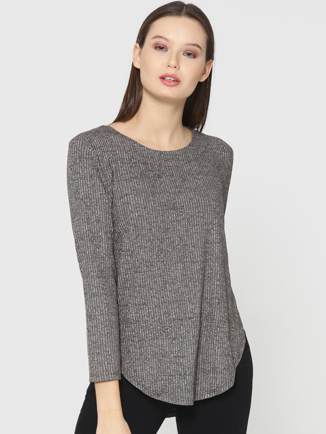 Buy ONLY Women Grey Striped Top - Tops for Women 7117934 | Myntra