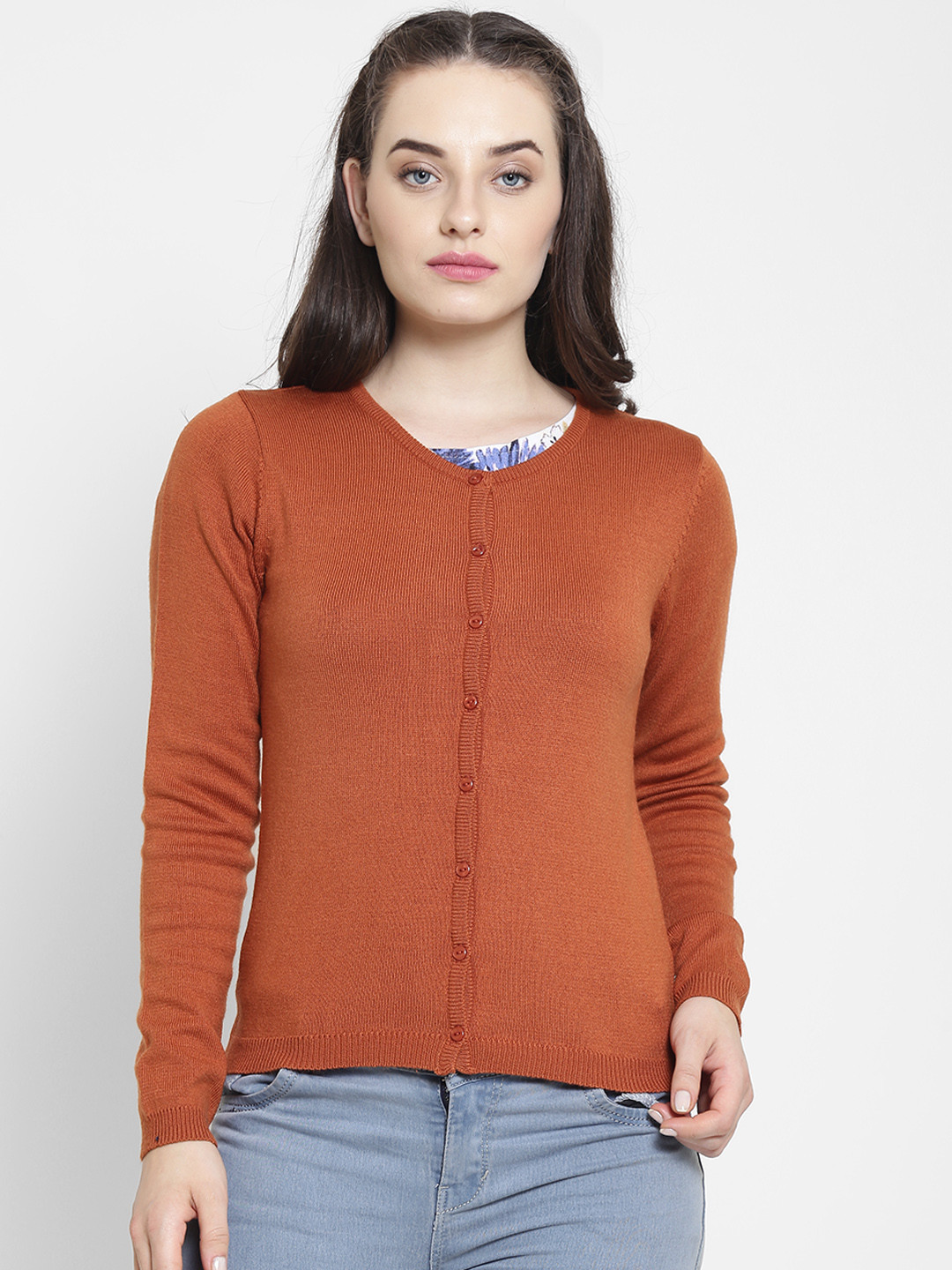 Buy Madame Women Rust Orange Solid Cardigan - Sweaters for Women ...