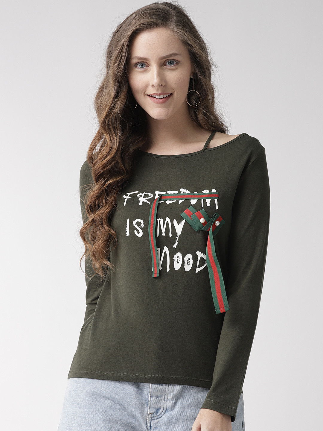 Buy Madame Women Olive Green Printed Top - Tops for Women 7119280 | Myntra