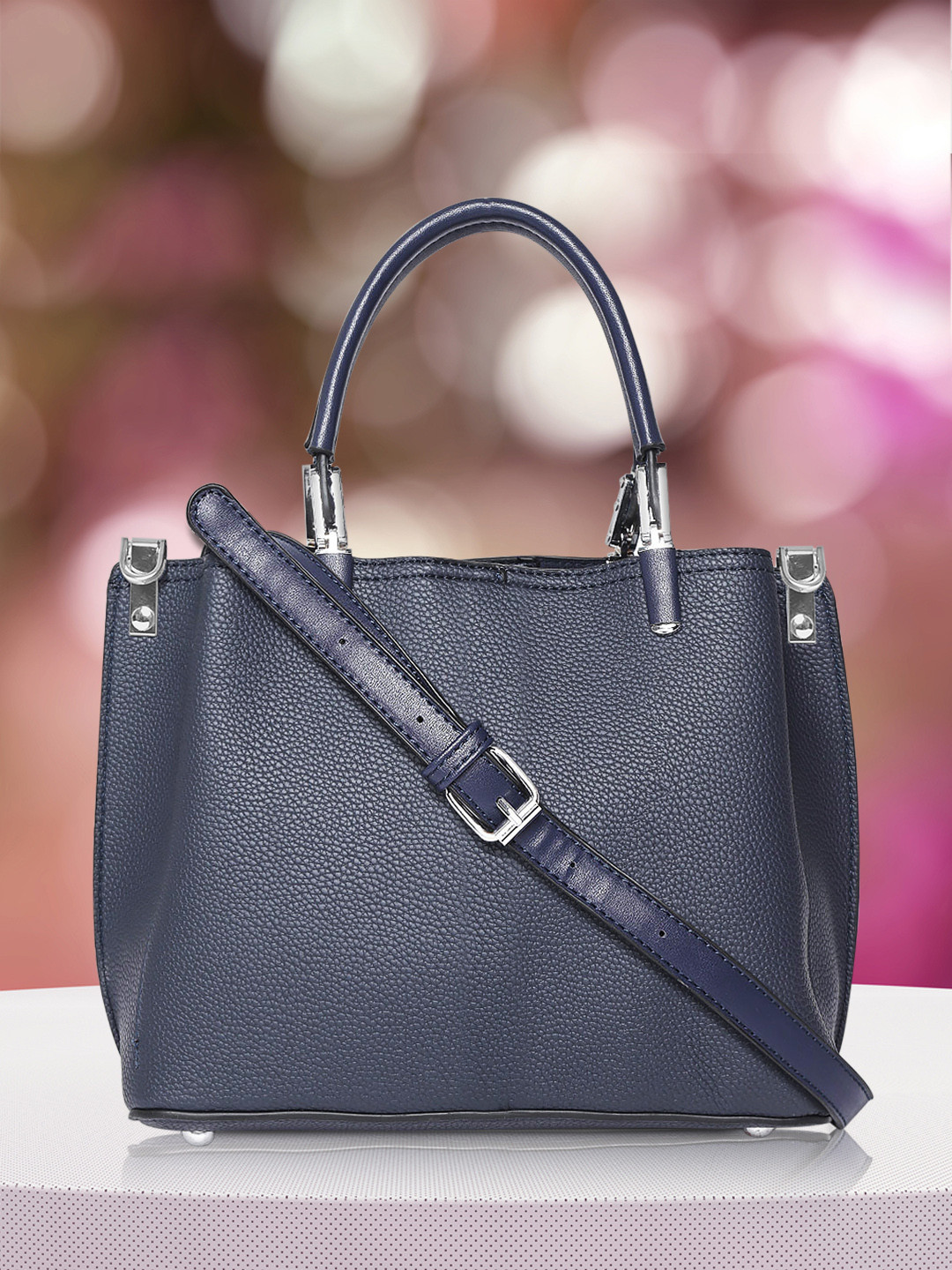 Buy DressBerry Navy Blue Solid Handheld Bag - Handbags for Women ...