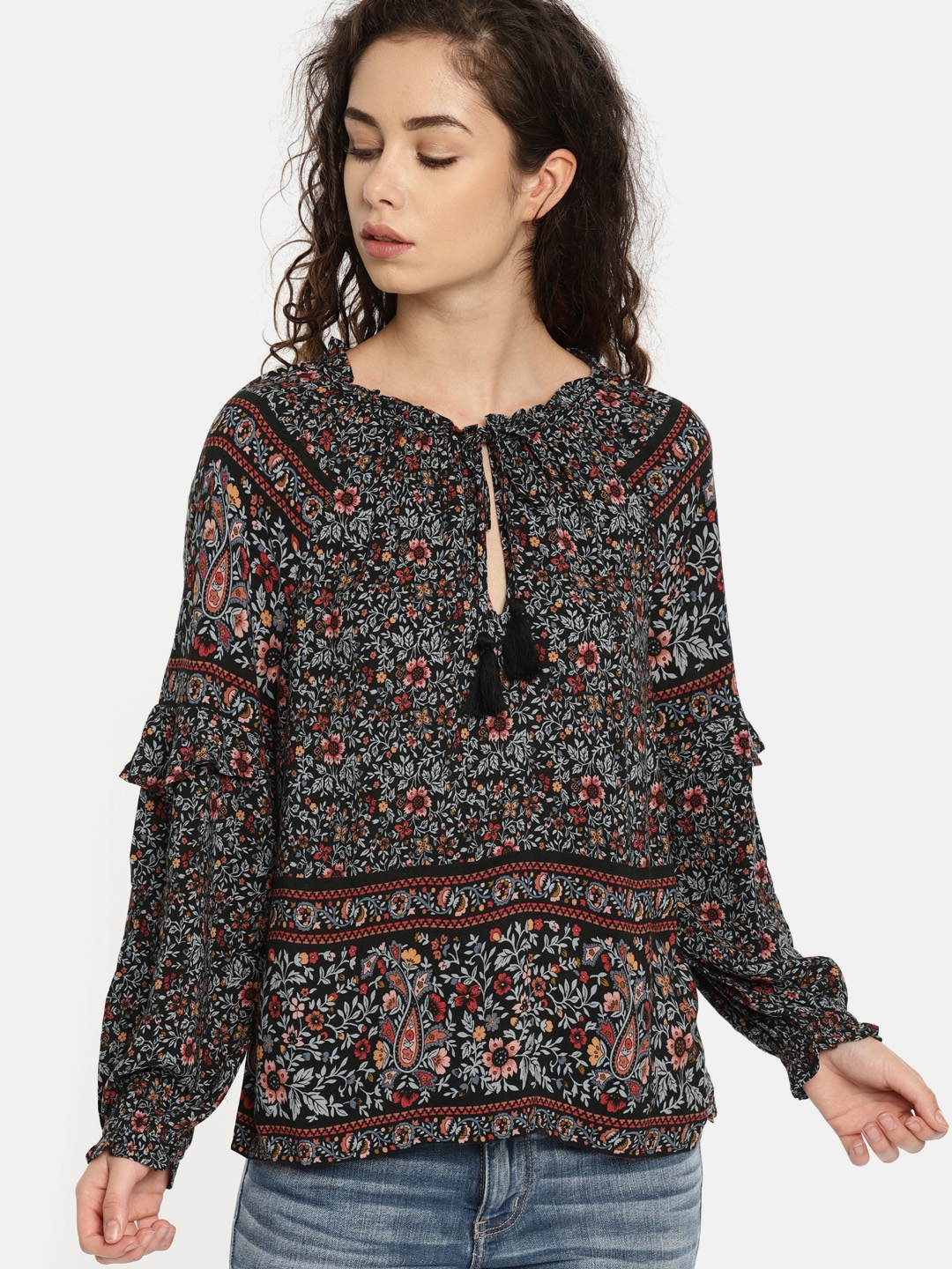 Buy American Eagle Outfitters Women Black Printed Top Tops For Women