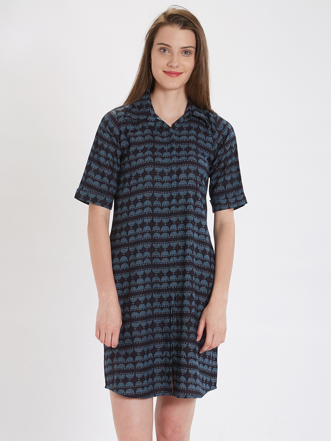 Buy Pinwheel Women Black Printed Shirt Dress - Dresses for Women ...