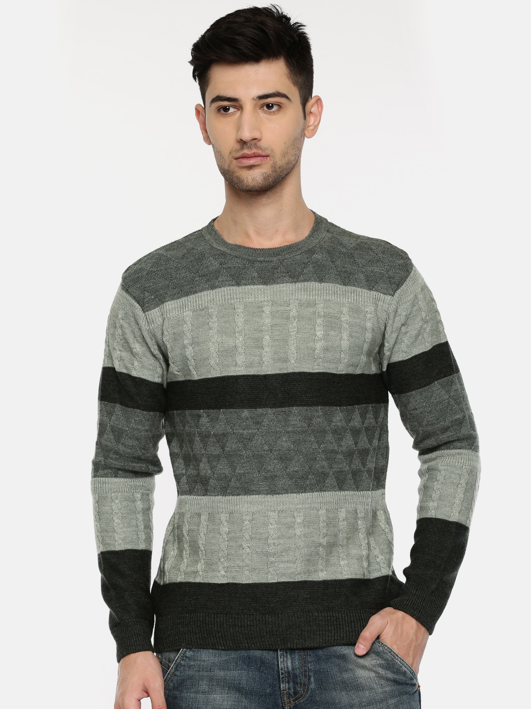 Buy Peter England Men Grey Striped Pullover - Sweaters for Men 7143027 ...