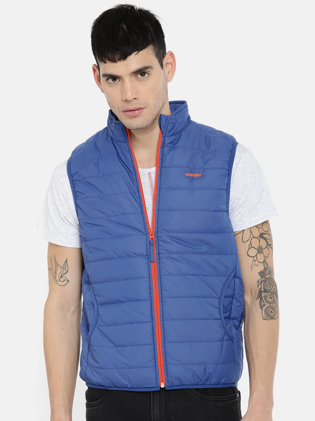 Buy Wrangler Men Blue Solid Puffer Slim Fit Jacket - Jackets for Men 7144374 | Myntra