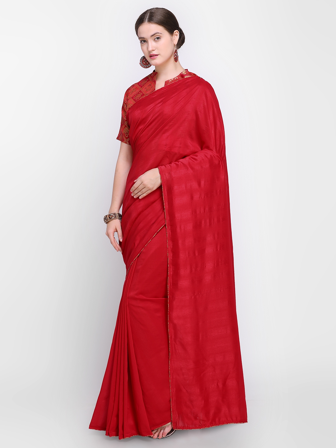 Buy Inddus Red Solid Art Silk Saree - Sarees for Women 7144485 | Myntra Buy Inddus Red Solid Art Silk Saree - Sarees for Women 7144485 | Myntra