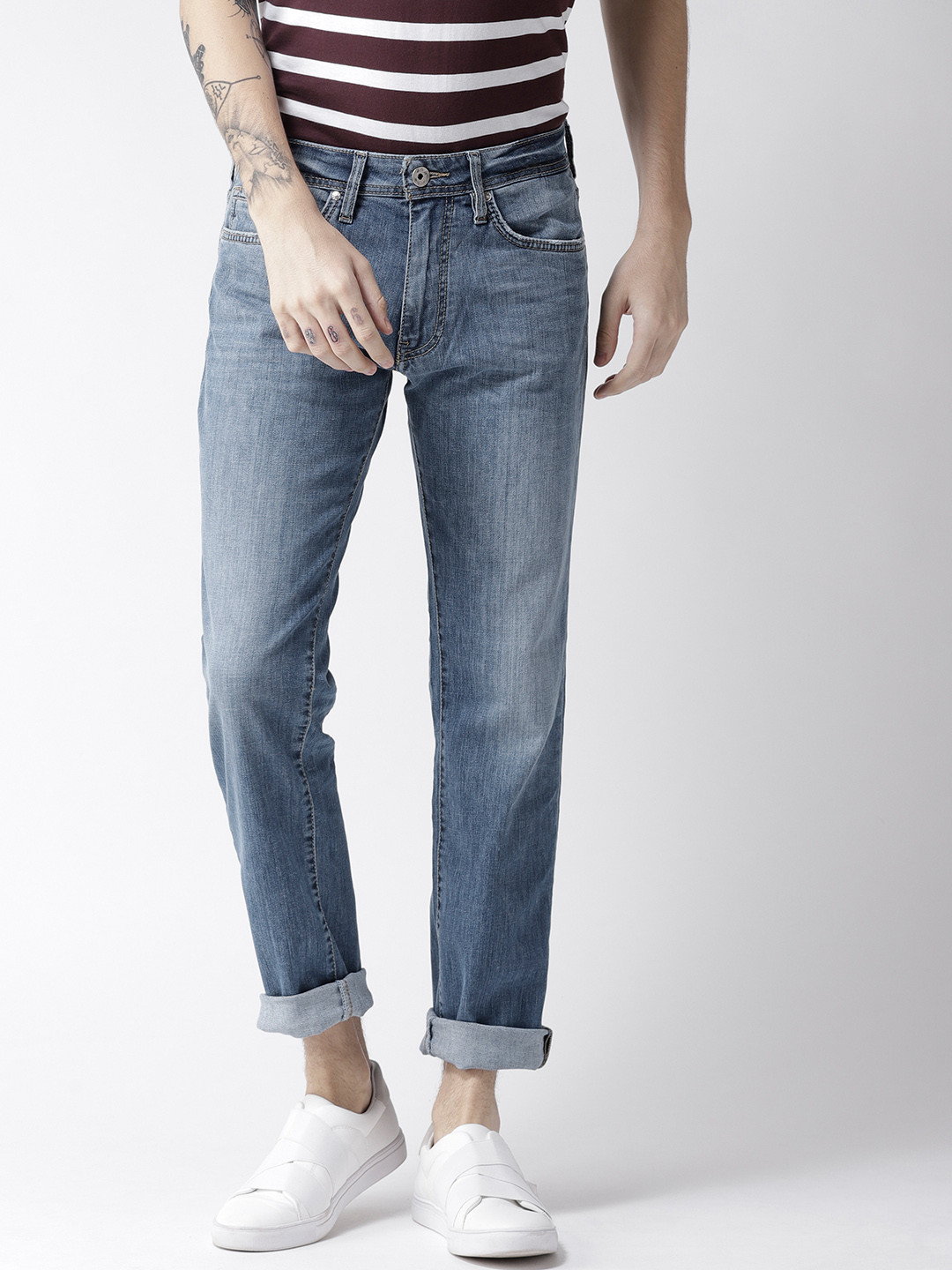 Buy GAS Men Blue Straight Fit Mid Rise Clean Look Stretchable Jeans ...