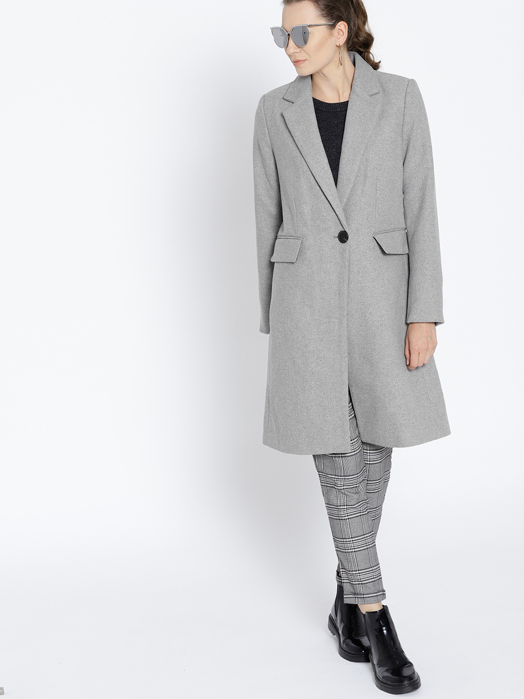 Buy MANGO Grey Melange Solid Overcoat - Coats for Women 7157966 | Myntra