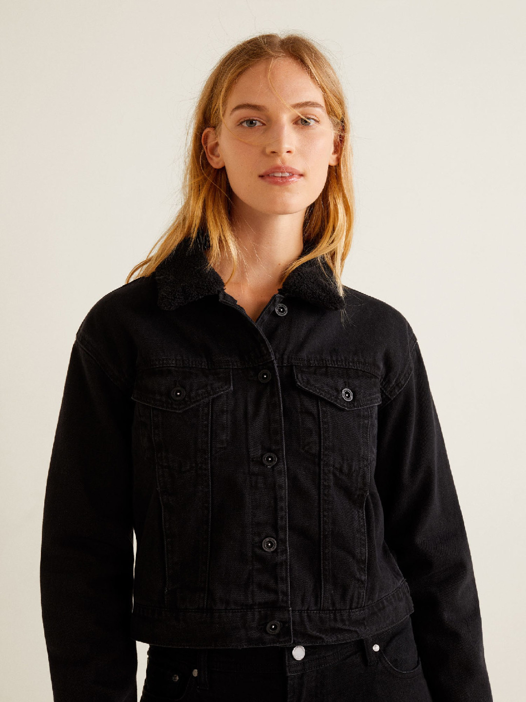 Buy MANGO Women Black Solid Denim Jacket - Jackets for Women 7157981 ...