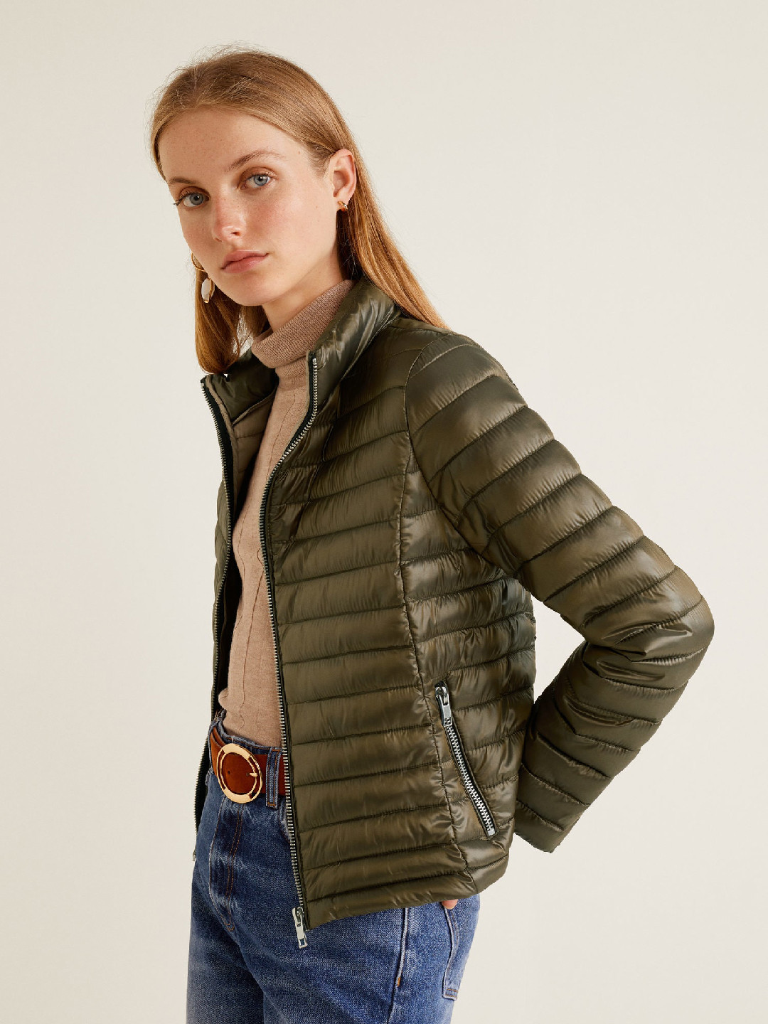 Buy MANGO Women Olive Green Solid Padded Jacket - Jackets for Women ...