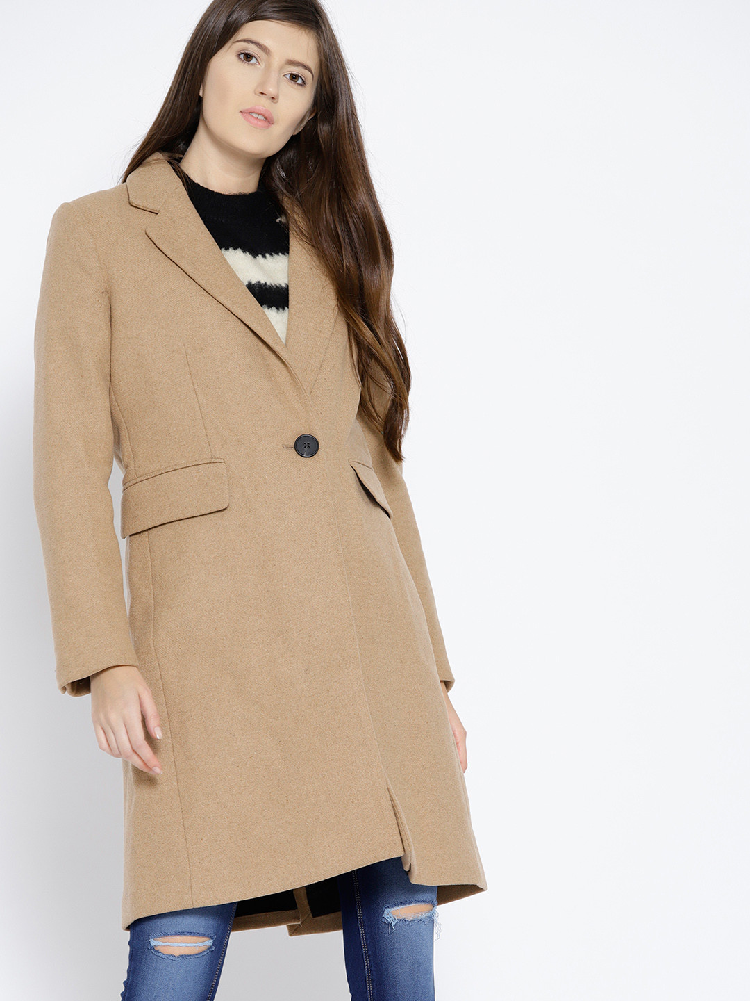 Buy MANGO Beige Solid Overcoat - Coats for Women 7158086 | Myntra