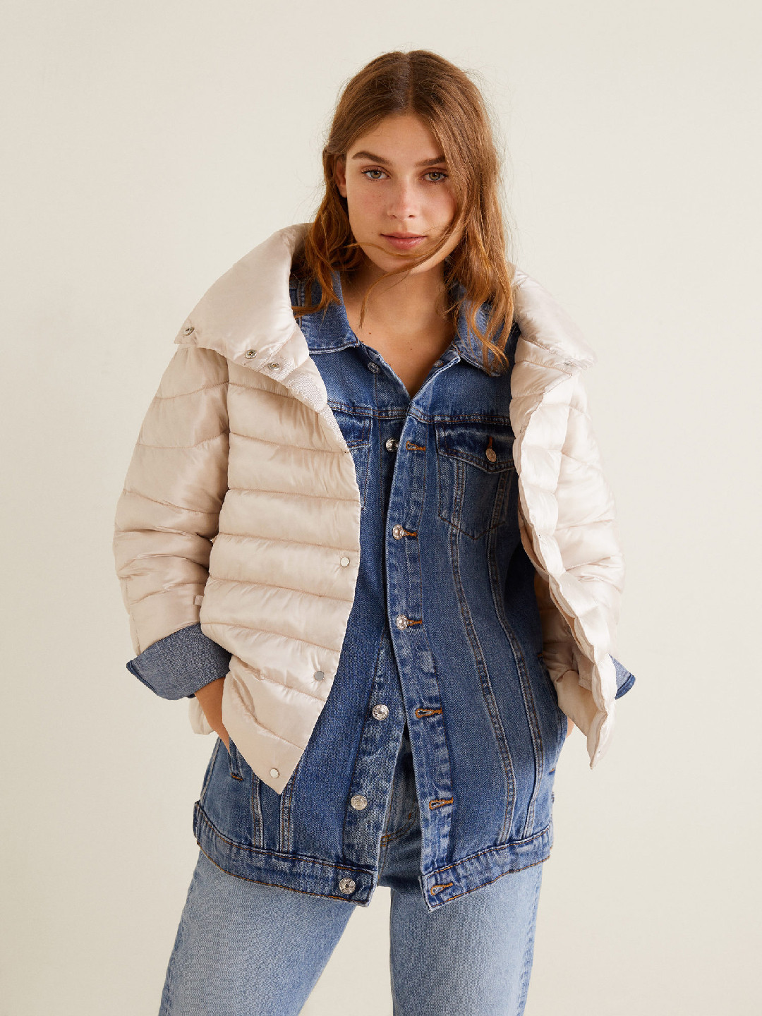 Buy MANGO Women Beige Solid Puffer Jacket - Jackets for Women 7158141 ...