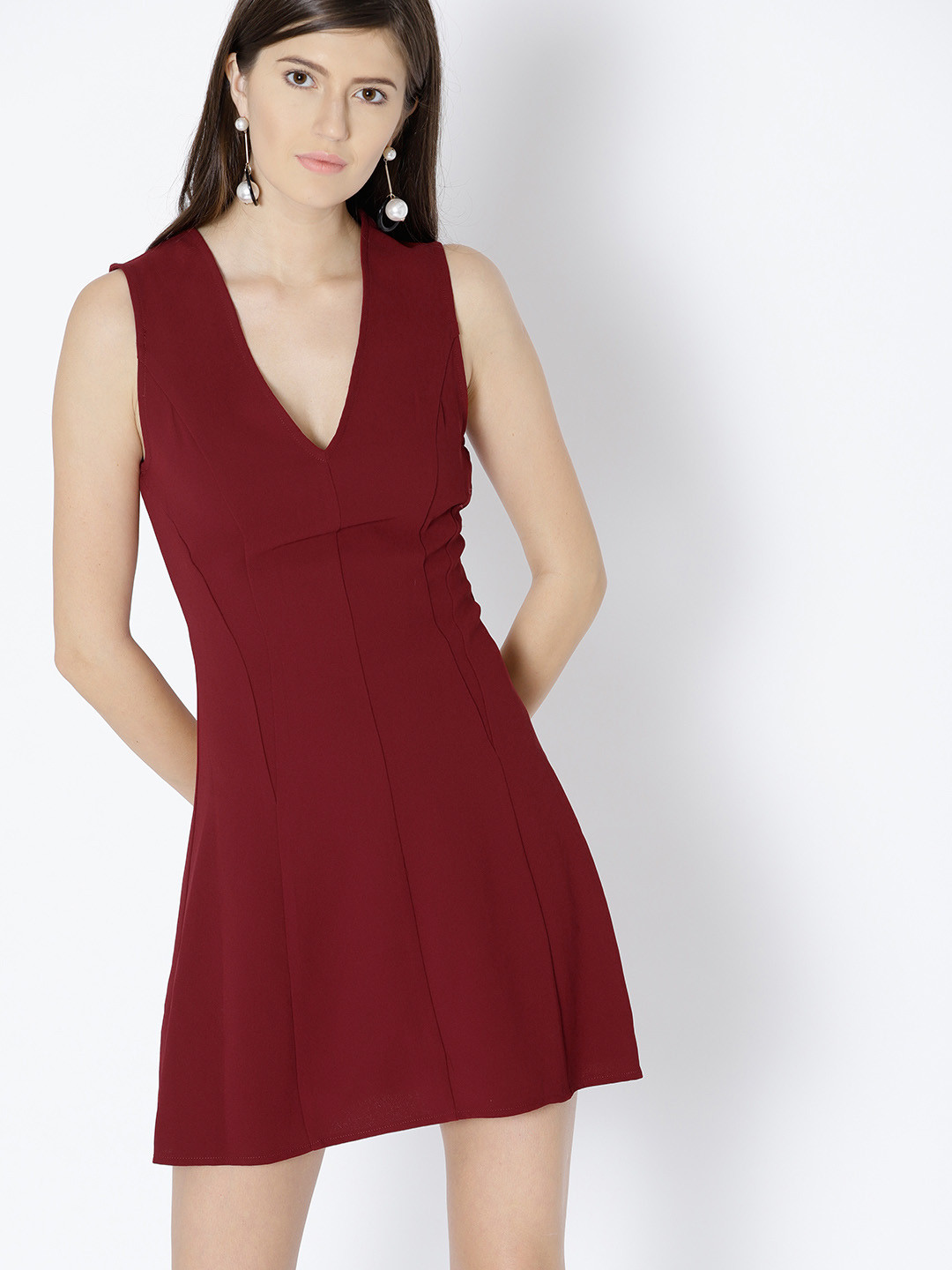 Buy MANGO Women Maroon Solid A Line Dress - Dresses for Women 7158292 ...