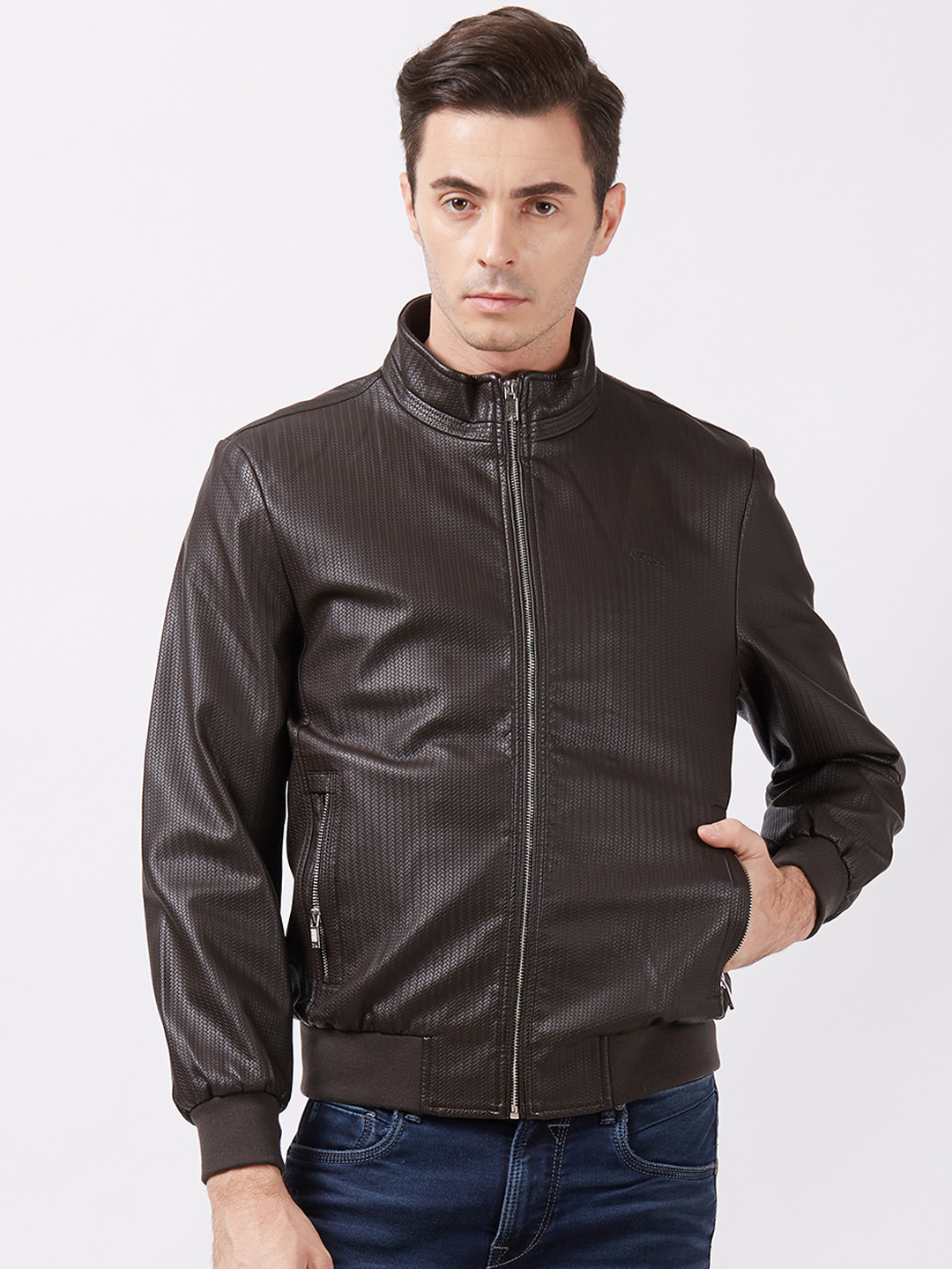 Buy Killer Men Coffee Brown Self Design Bomber Jacket - Jackets for Men ...