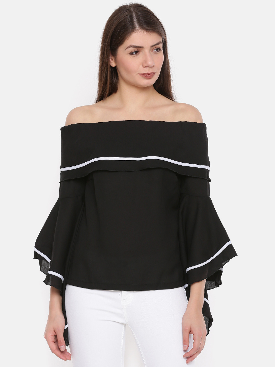 Buy PlusS Women Black Solid Bardot Top - Tops for Women 7177527 | Myntra