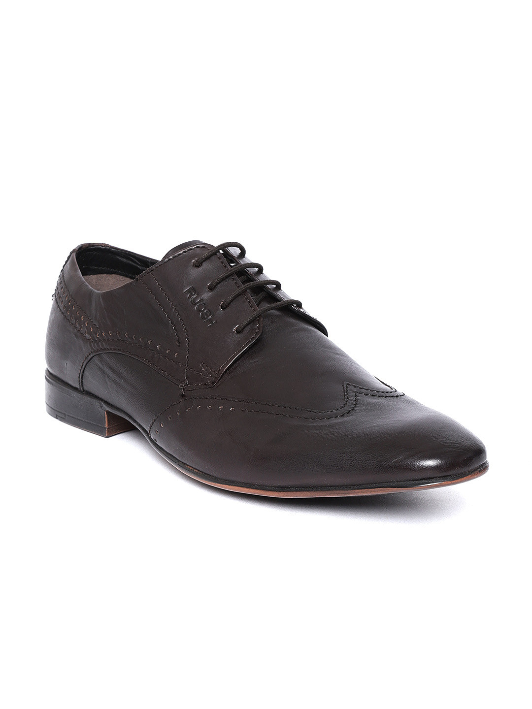 Buy Ruosh Men Coffee Brown Textured Leather Formal Brogues - Formal ...