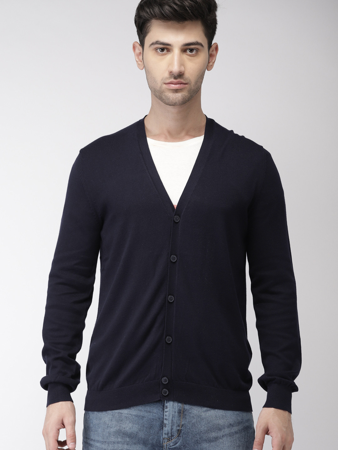 Buy Celio Men Navy Blue Solid Cardigan - Sweaters for Men 7182313 | Myntra