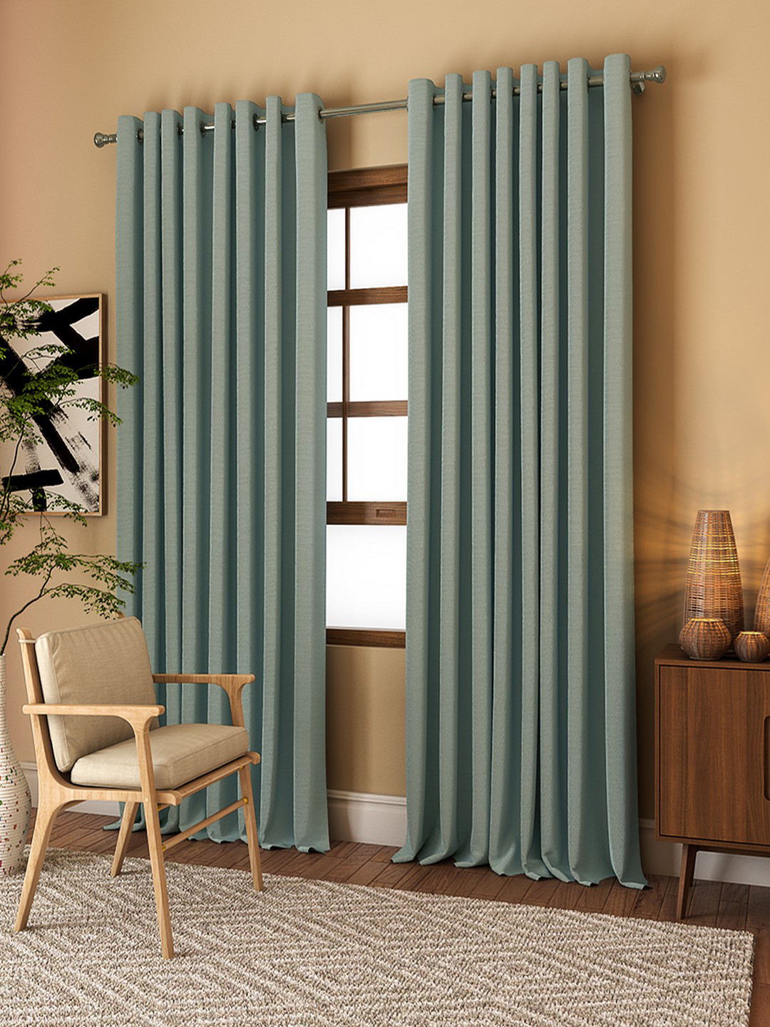 Buy Cotton Classic Curtain Sky Blue 7 Feet Eyelet Curtain Without ...