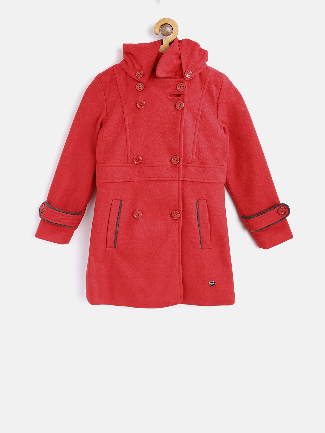 Buy U.S. Polo Assn. Kids Girls Red Pea Coat With Detachable Hood ...