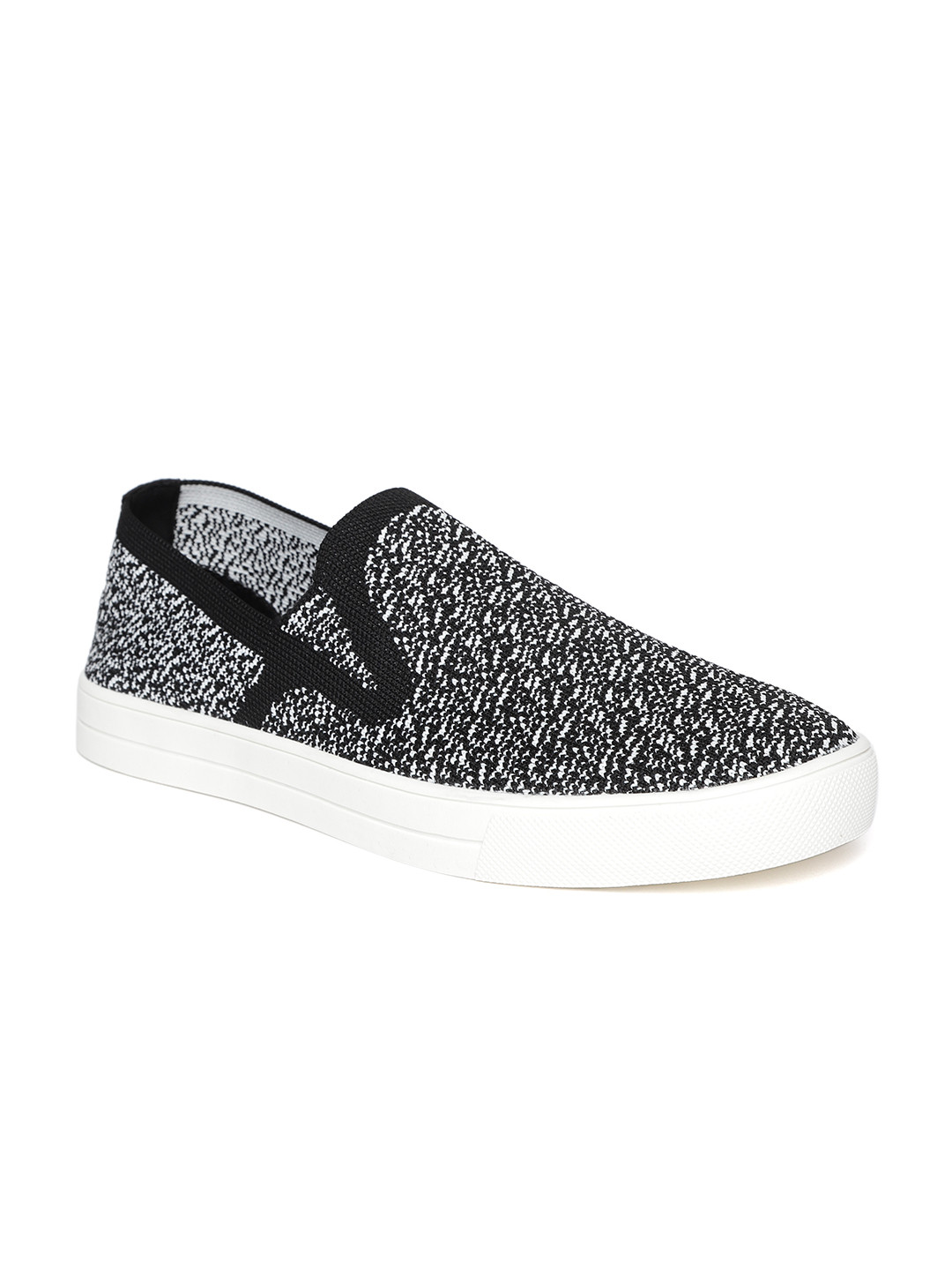 Buy United Colors Of Benetton Men Black & White Woven Design Slip Ons ...