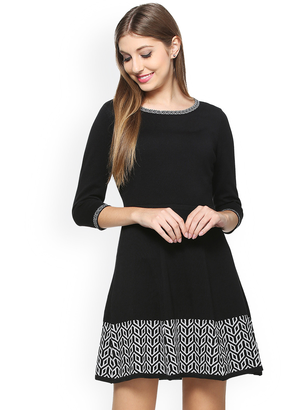 Buy Allen Solly Woman Black Printed Fit And Flare Dress - Dresses for ...
