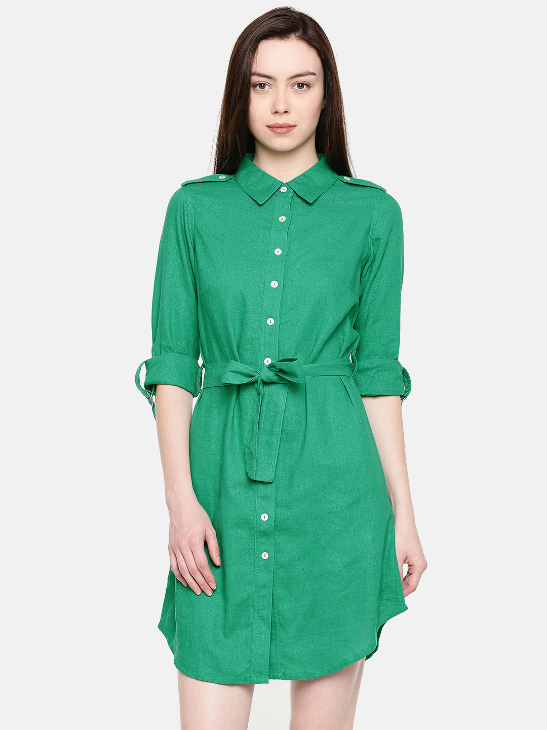 Buy AND Women Green Solid Shirt Dress - Dresses for Women 7189325 | Myntra