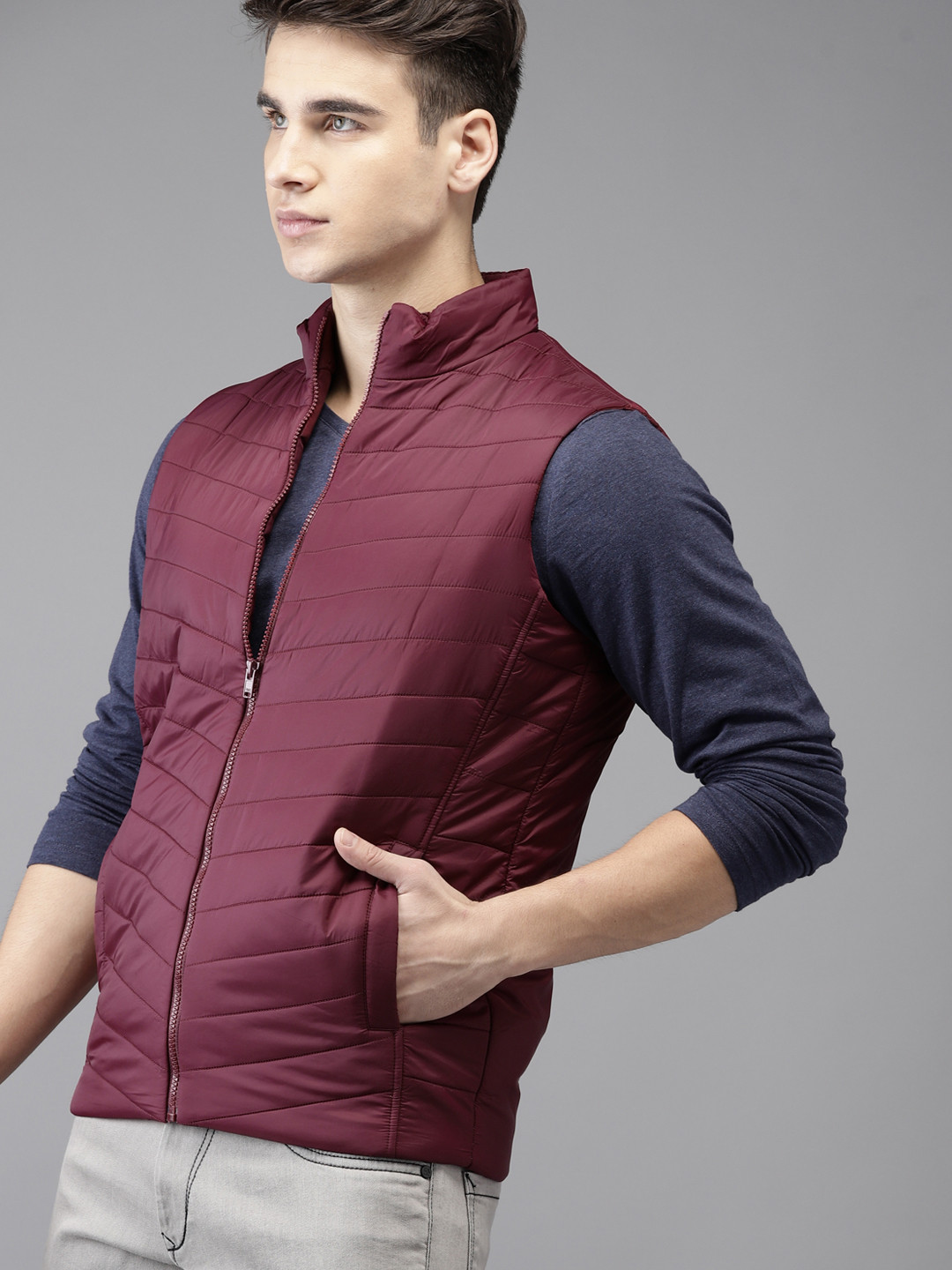 Buy Moda Rapido Men Burgundy Solid Padded Jacket - Jackets for Men ...