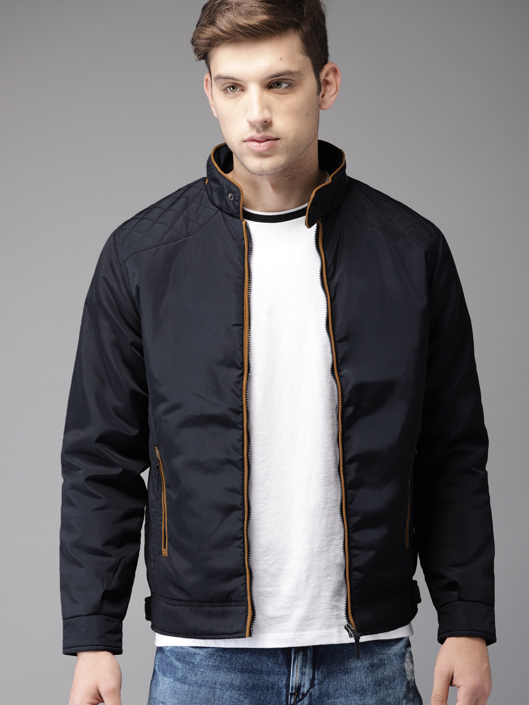 Buy Moda Rapido Men Navy Blue Solid Tailored Jacket - Jackets for Men ...