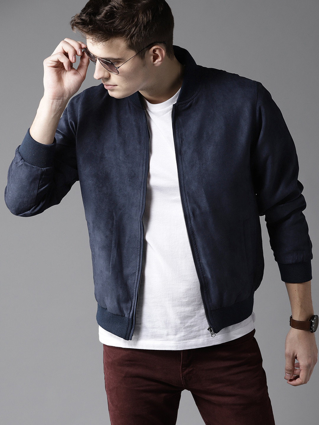 Buy Moda Rapido Men Navy Blue Solid Bomber Jacket - Jackets for Men ...