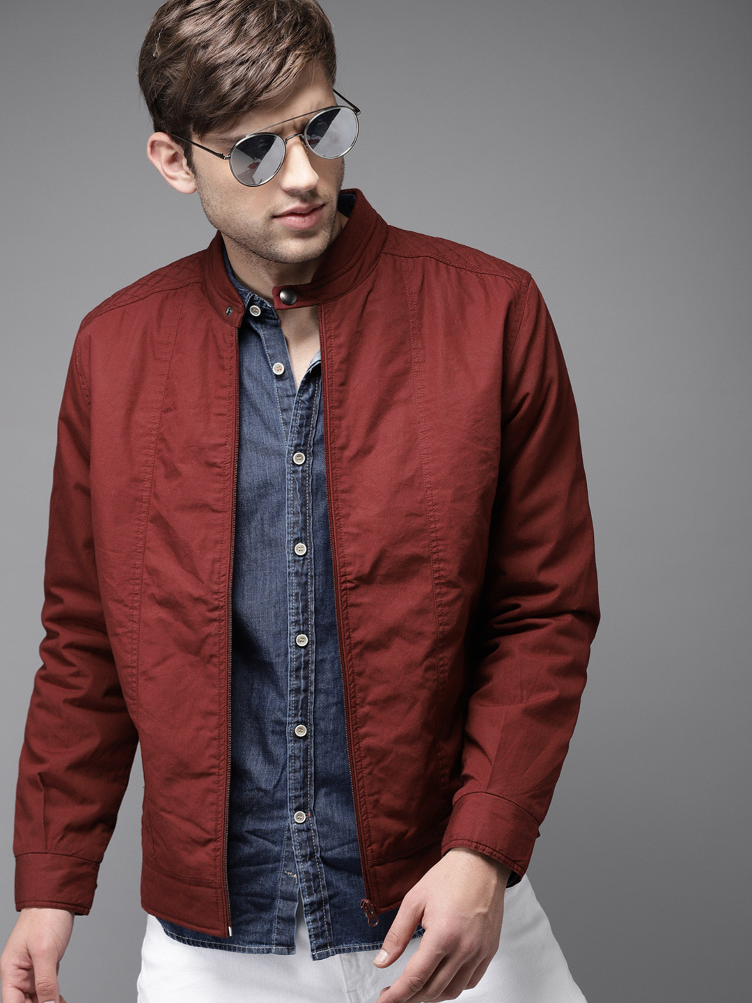 Buy HERE&NOW Men Maroon Solid Tailored Jacket - Jackets for Men 7201610 ...