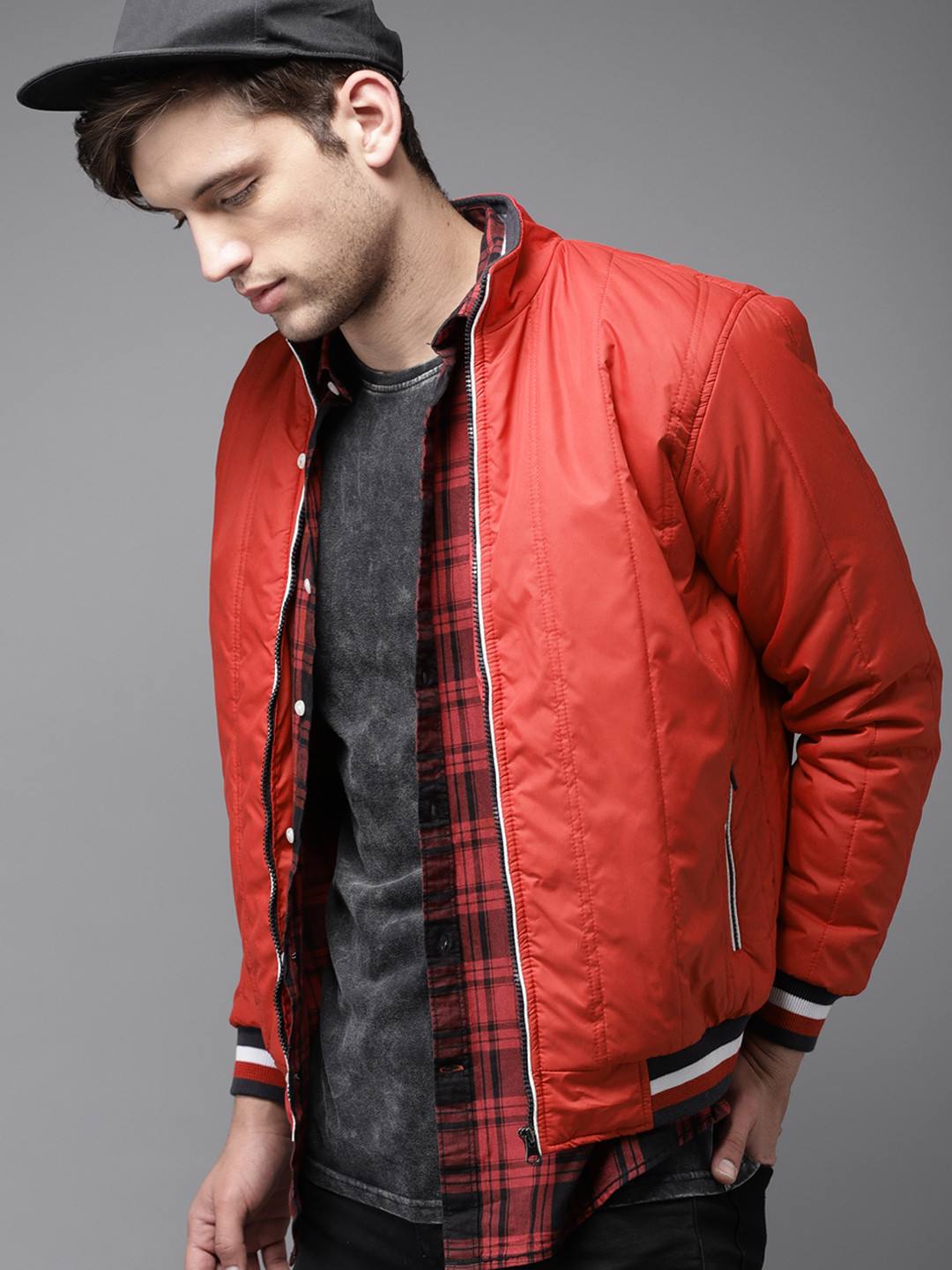 Buy HERE&NOW Men Red Solid Bomber - Jackets for Men 7201616 | Myntra