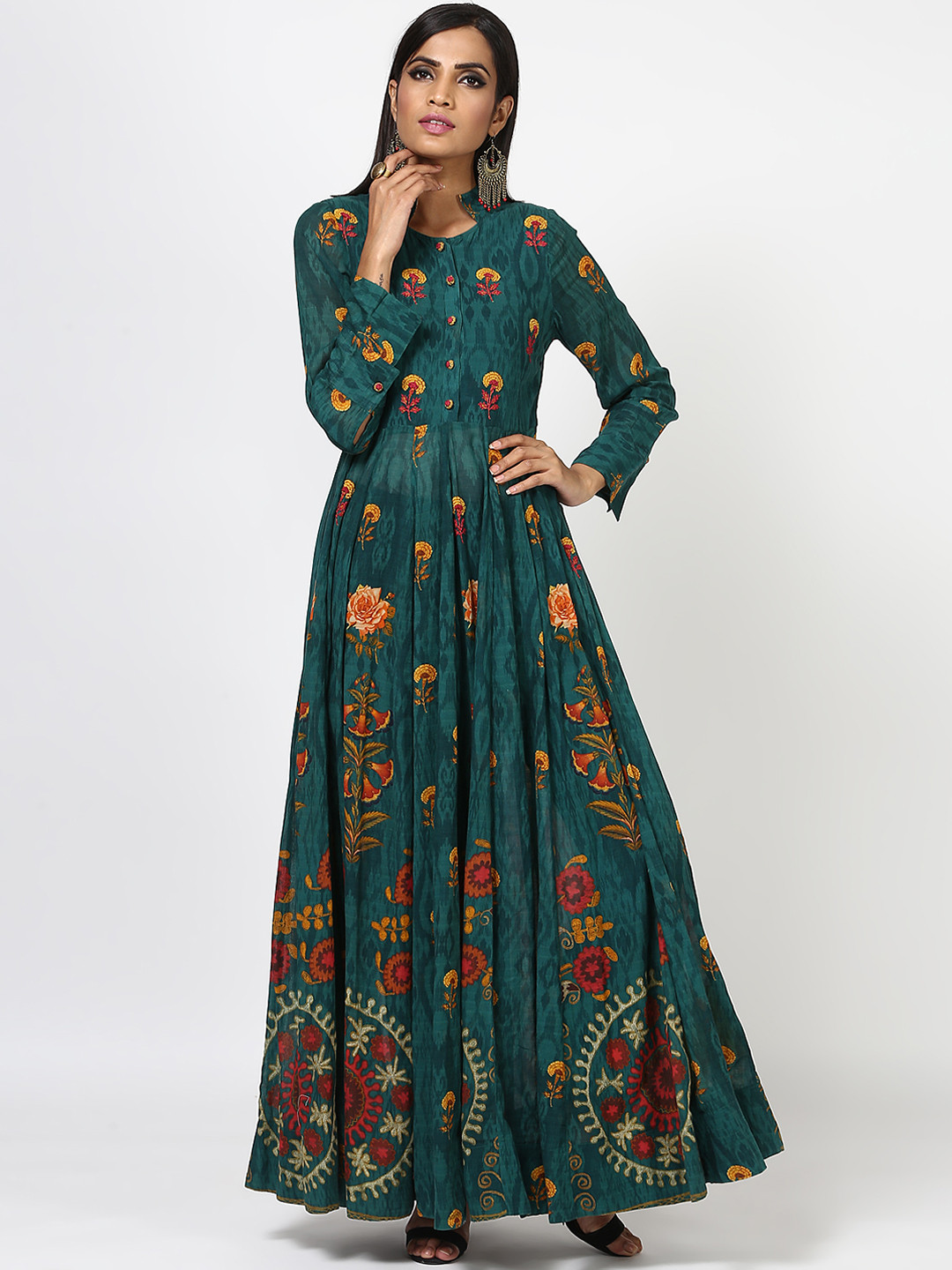 Buy Ritu Kumar Women Green Embroidered Maxi Dress - Dresses for Women ...