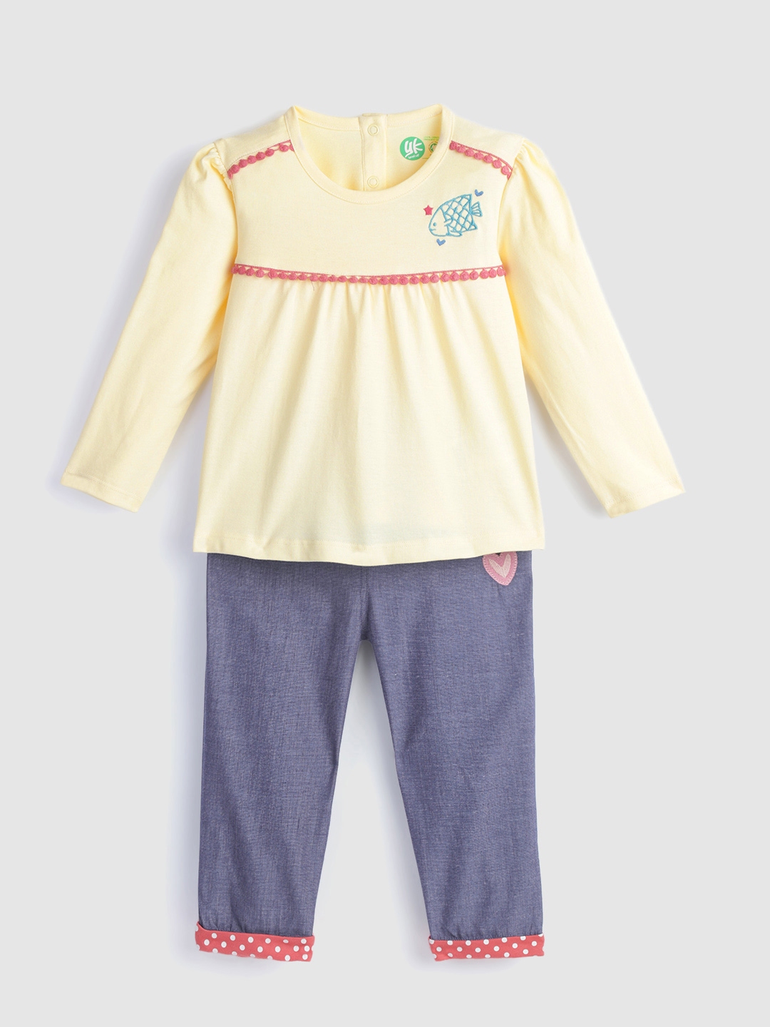 Buy Yk Infant Girls Yellow And Blue Solid Top With Trousers Clothing Set For Girls 7206302 Myntra