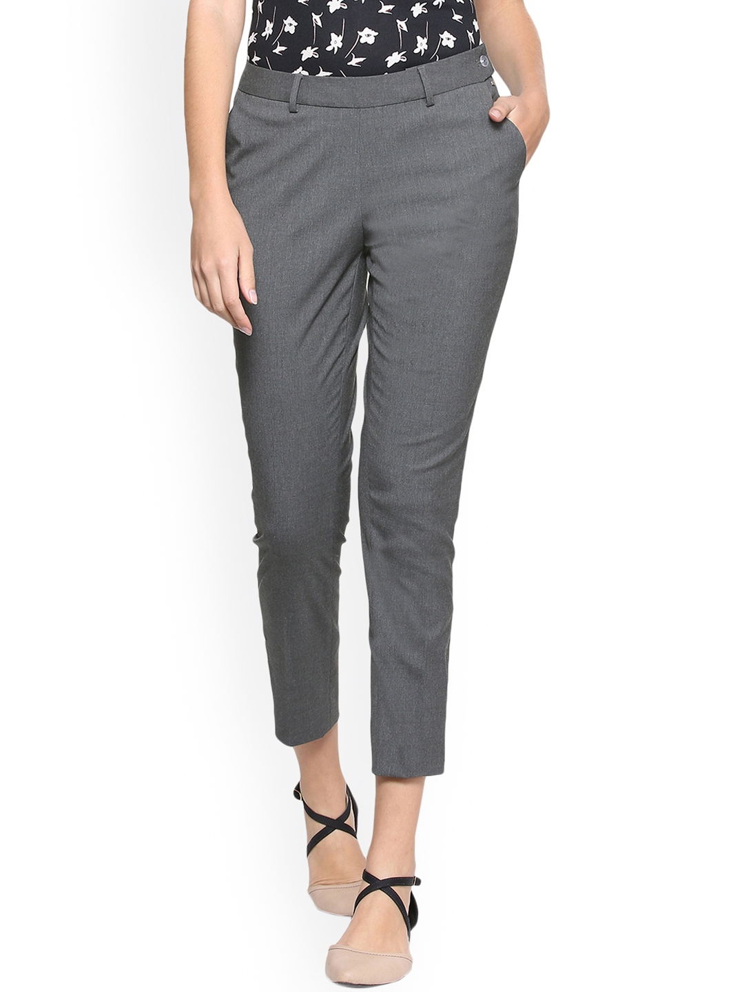 Buy Allen Solly Woman Women Grey Regular Fit Solid Peg Trousers