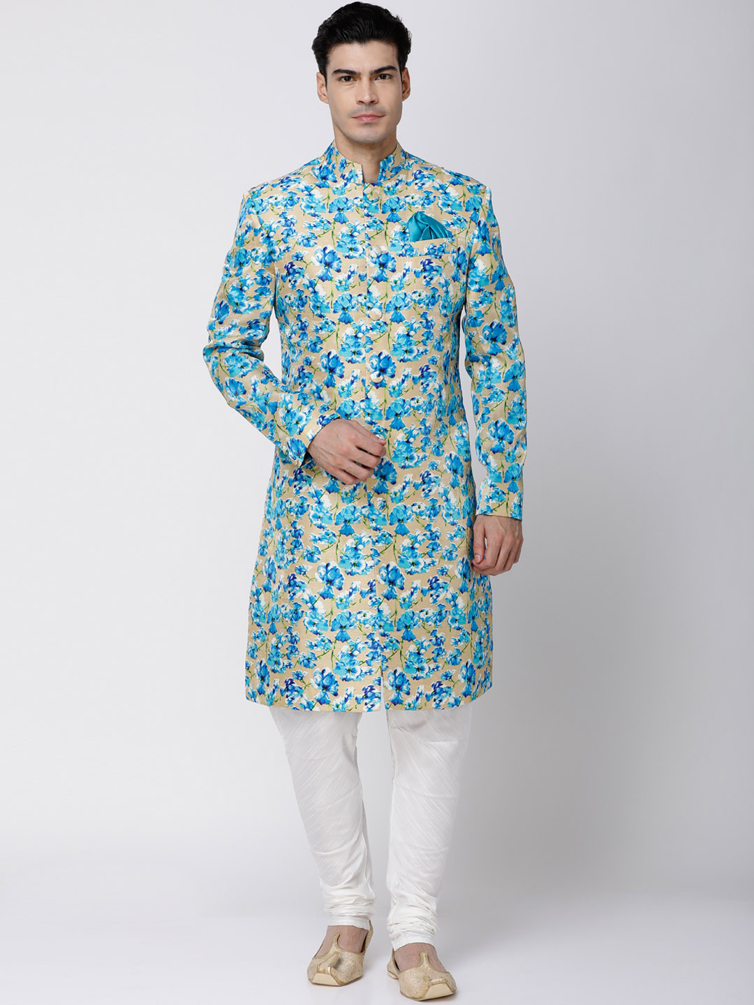 Buy Svanik Beige Printed Sherwani - Sherwani for Men 7211851 | Myntra