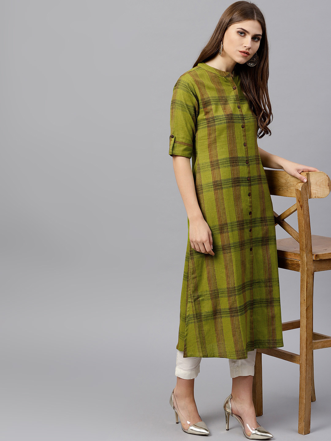 Buy GERUA Women Green Checked A Line Kurta - Kurtas for Women 7213054 ...