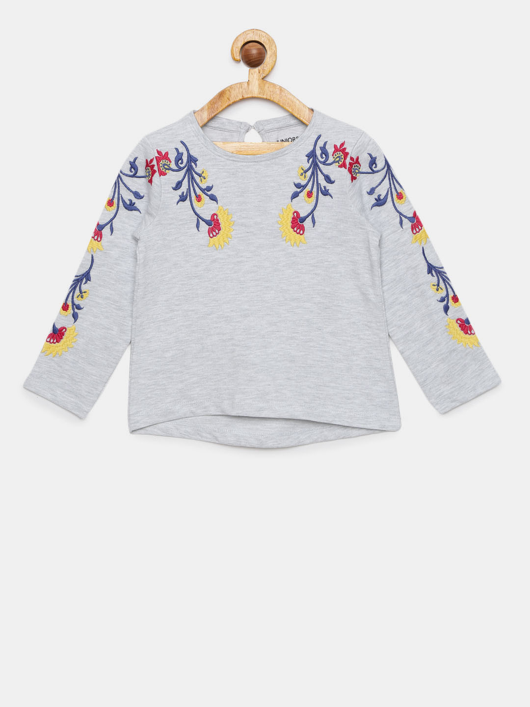 Buy Juniors By Lifestyle Girls Grey Melange Printed Pure Cotton Top ...
